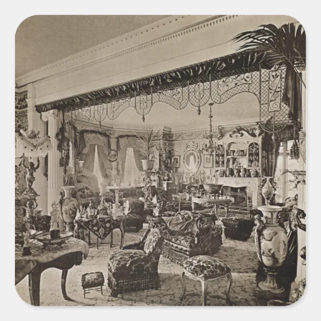 The Drawing Room, Wickham Hall, Kent, 1897 Square Sticker | Zazzle