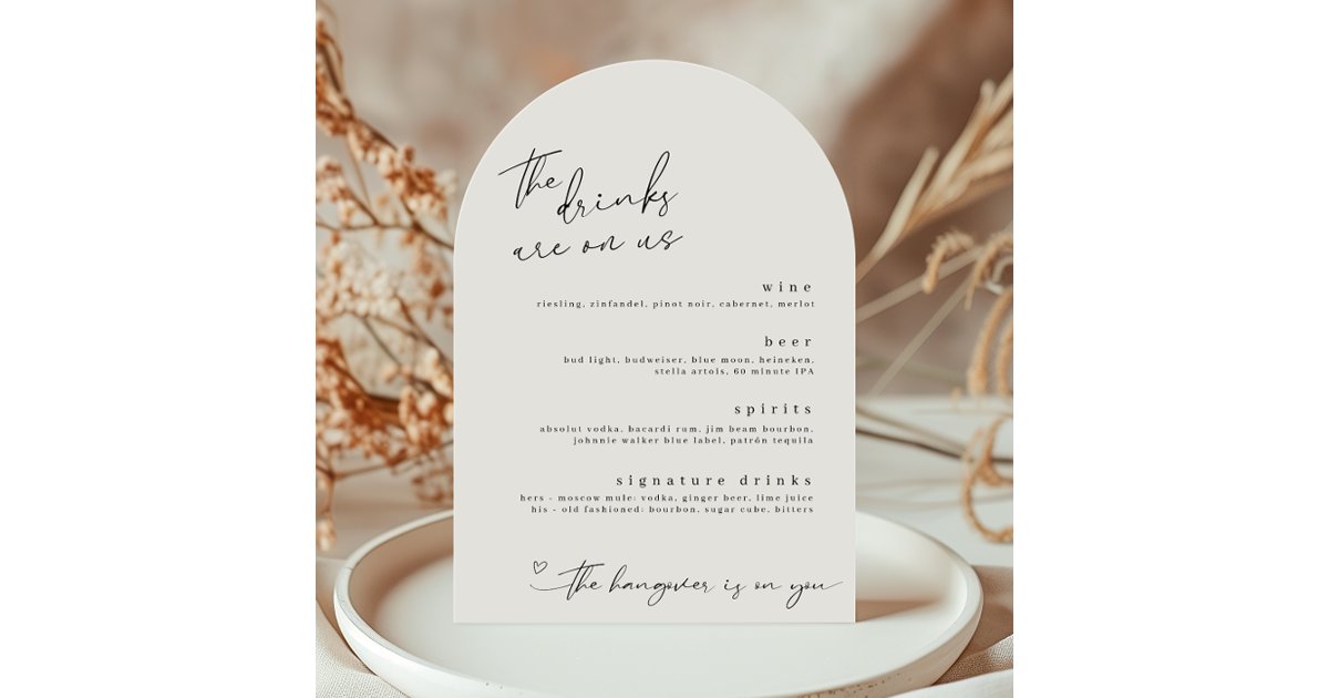 The Drinks are on Us Minimalist Drinks Menu Card | Zazzle
