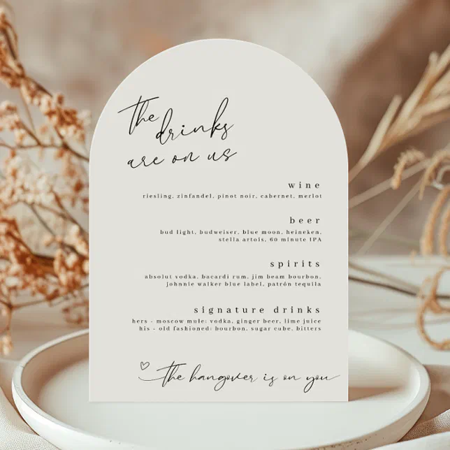 The Drinks are on Us Minimalist Drinks Menu Card | Zazzle