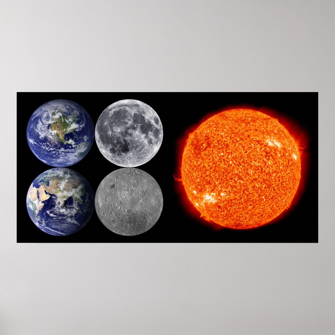 The Earth & Moon From Space & The Sun Poster | Zazzle