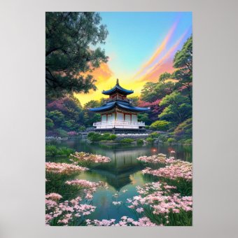 The Enchanting White-Walled Japanese Temple Poster | Zazzle