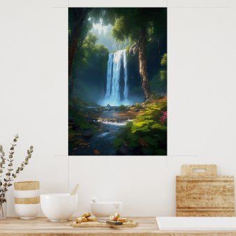 The Enchantment of a Beautiful Forest Waterfall Poster | Zazzle