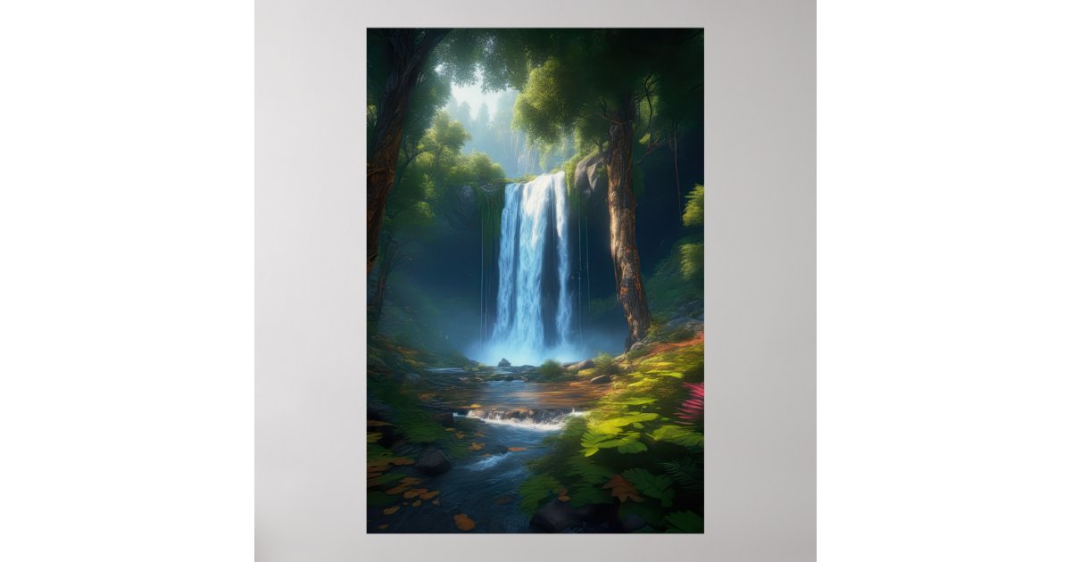 The Enchantment of a Beautiful Forest Waterfall Poster | Zazzle