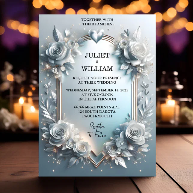 The Fancy Metal Glam Shiny High End Silver Wedding Invitation | Zazzle