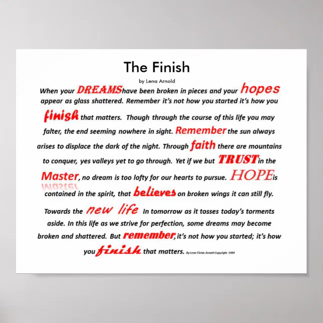 The Finish Inpsirational Poem Poster | Zazzle