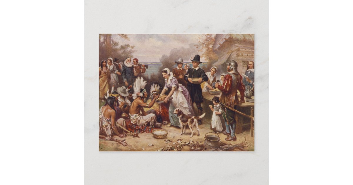 The first Thanksgiving 1621 | c.1932 Postcard | Zazzle