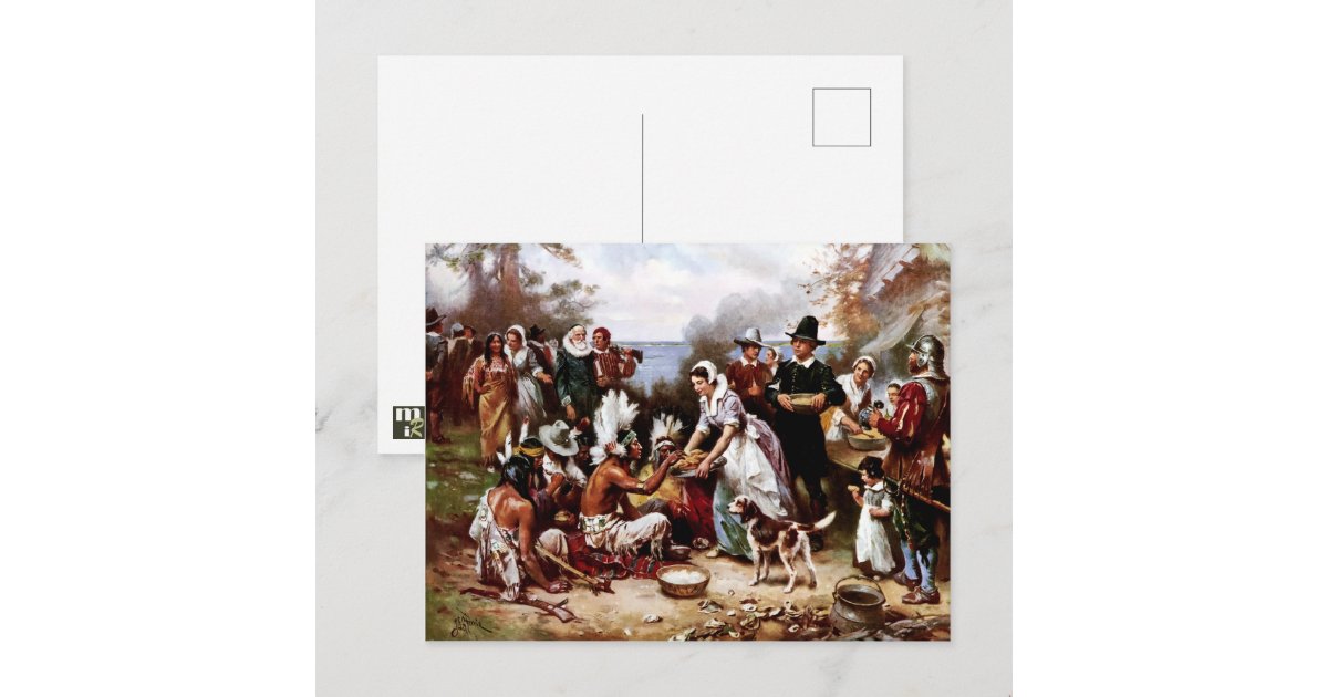 The First Thanksgiving 1621. Fine Art Thanksgiving Postcard | Zazzle