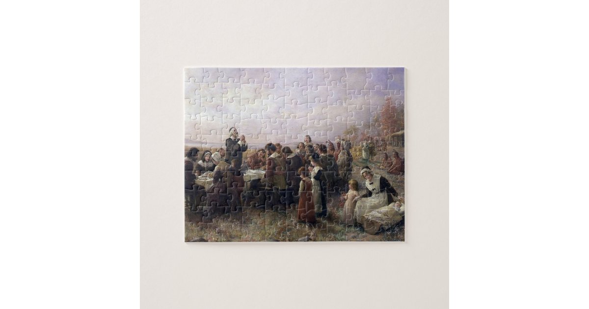 The First Thanksgiving at Plymouth by Brownscombe Jigsaw Puzzle | Zazzle