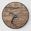 The Fishing Life with Fish Rod Reel Line Hook Large Clock | Zazzle
