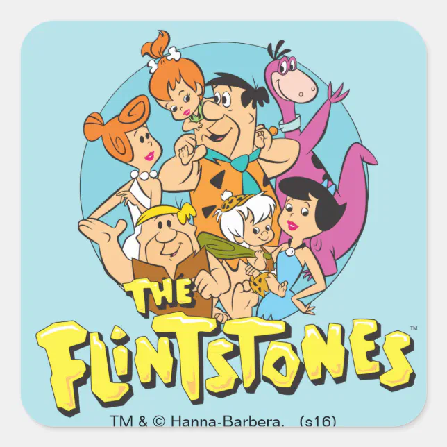The Flintstones and Rubbles Family Graphic Square Sticker | Zazzle