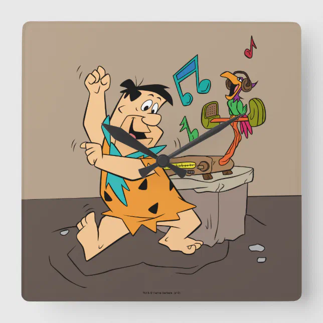 The Flintstones | Fred Flintstone Dancing Square Wall Clock | Zazzle