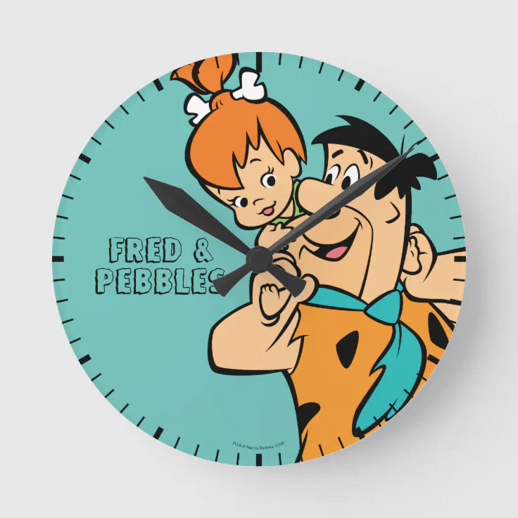 The Flintstones | Fred & Pebbles Flintstone Round Clock | Zazzle