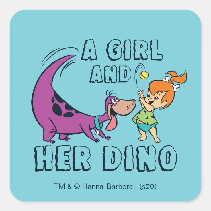 The Flintstones | Pebbles & Dino Play Ball Square Sticker | Zazzle