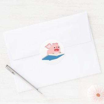 The Flying Book and Cartoon Pig Sticker | Zazzle