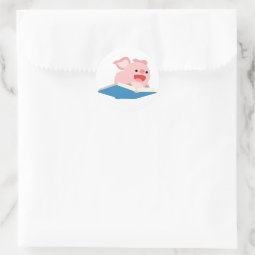 The Flying Book and Cartoon Pig Sticker | Zazzle