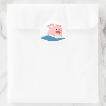 The Flying Book and Cartoon Pig Sticker | Zazzle