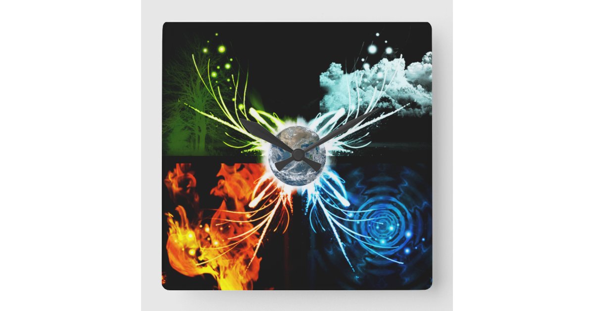 The Four Elements Square Wall Clock | Zazzle