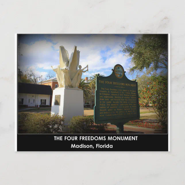 THE FOUR FREEDOMS MONUMENT - MADISON, FL POSTCARD | Zazzle