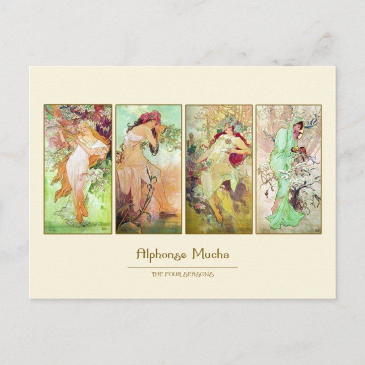 The four seasons, Alphonse Mucha Postcard | Zazzle