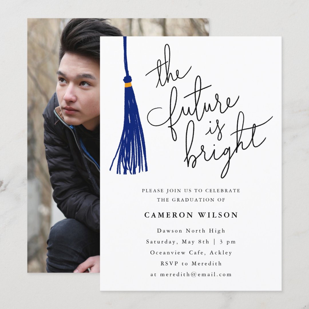The Future Is Bright Blue Graduation Party Photo Invitation | Zazzle