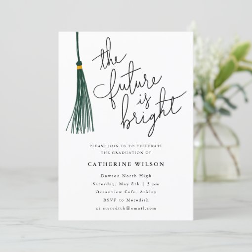 The Future Is Bright Dark Green Graduation Party Invitation | Zazzle