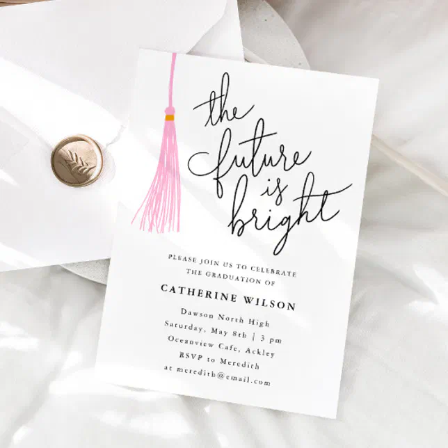 The Future Is Bright Light Pink Graduation Party Invitation | Zazzle