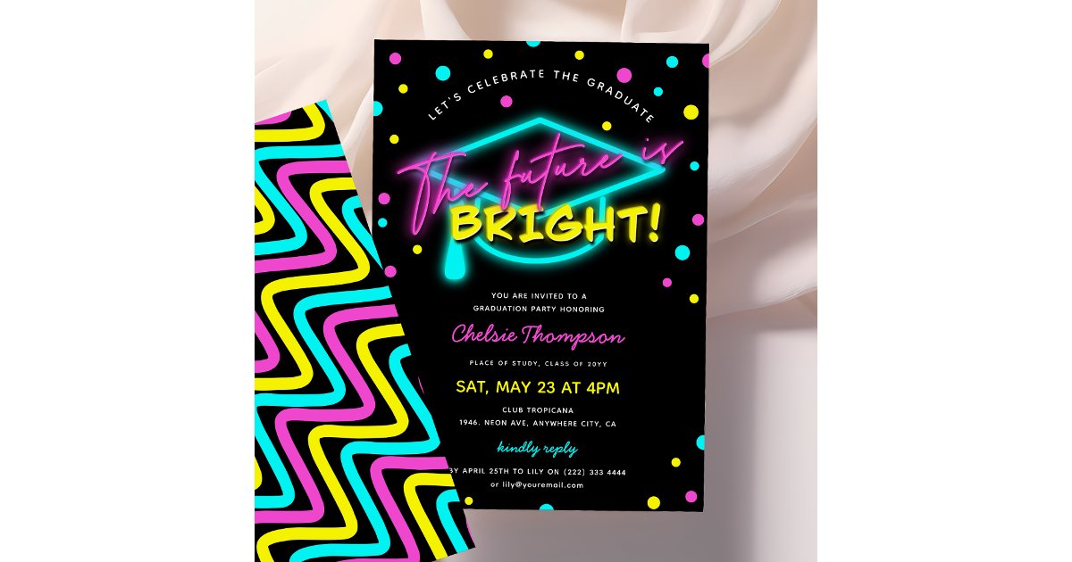 The Future is Bright Neon Graduation Party Invitation | Zazzle