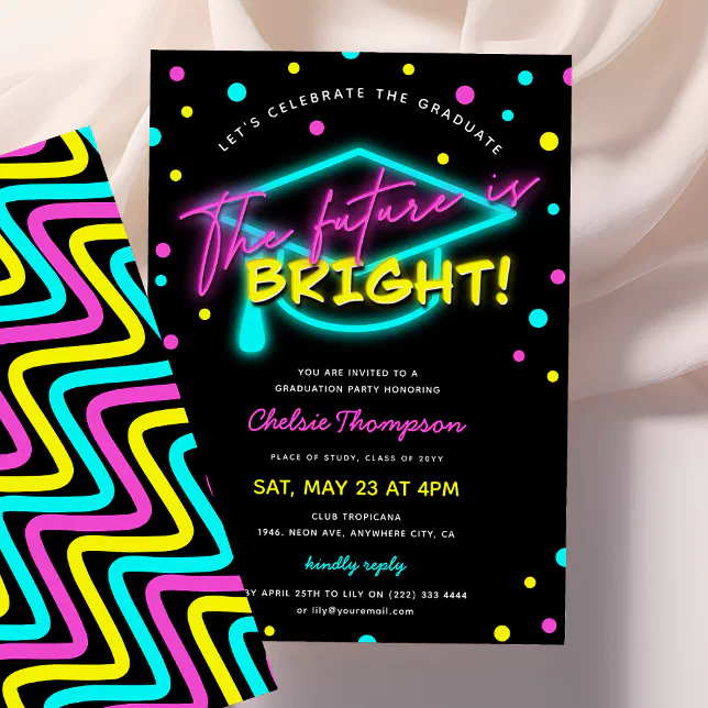 The Future is Bright Neon Graduation Party Invitation | Zazzle
