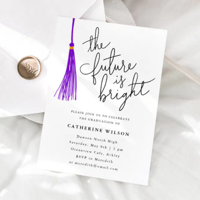 The Future Is Bright Purple Graduation Party Photo Invitation | Zazzle