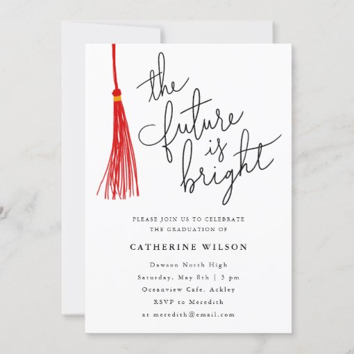 The Future Is Bright Red Graduation Party Photo Invitation | Zazzle
