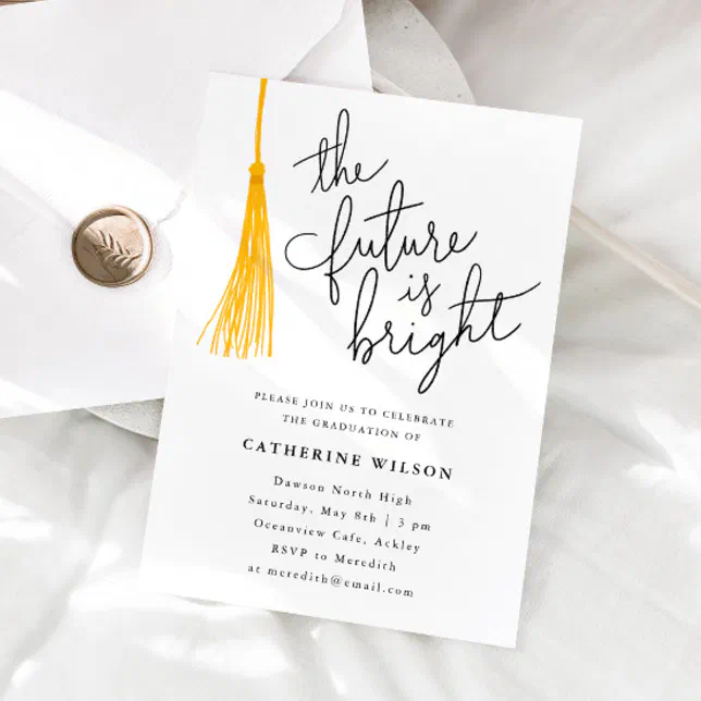 The Future Is Bright Yellow Graduation Party Photo Invitation | Zazzle