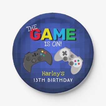 The Game Is On! | Video Game Birthday Paper Plates | Zazzle