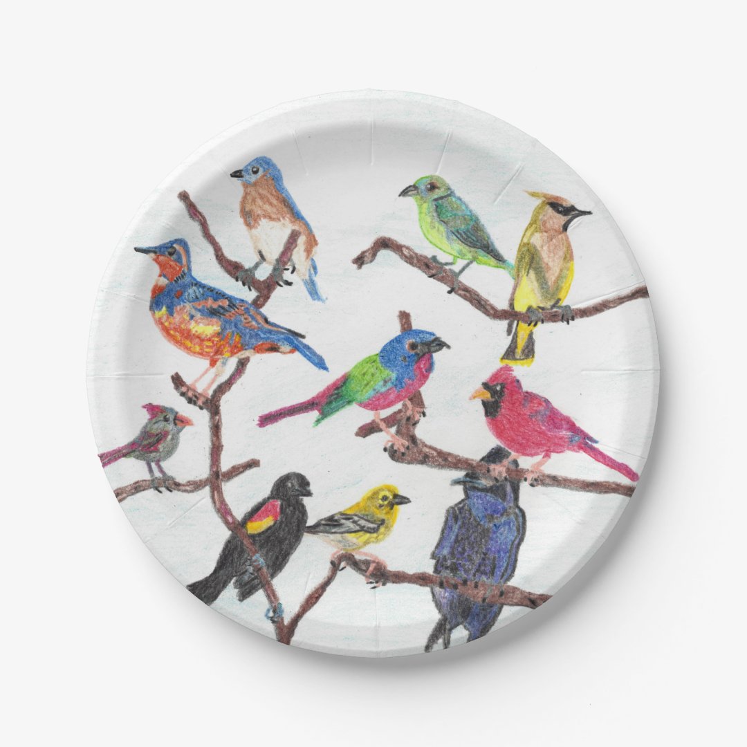 The Gathering Colorful Songbirds Paper Plate Set | Zazzle