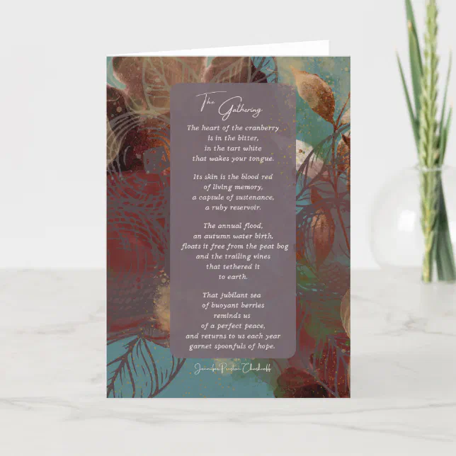 The Gathering cranberry poem w/ fall colors Thank You Card | Zazzle