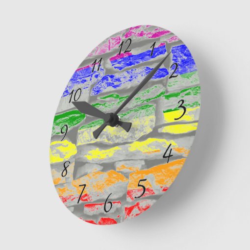 The Gay Pride / Rainbow Flag Brick Wall Round Clock | Zazzle