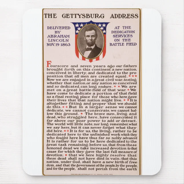 The Gettysburg Address by Abraham Lincoln 1863 Mouse Pad | Zazzle