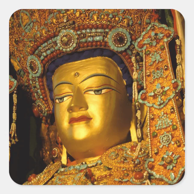 The gilded Jowo Buddha Statue, Jokhang Temple, Square Sticker | Zazzle