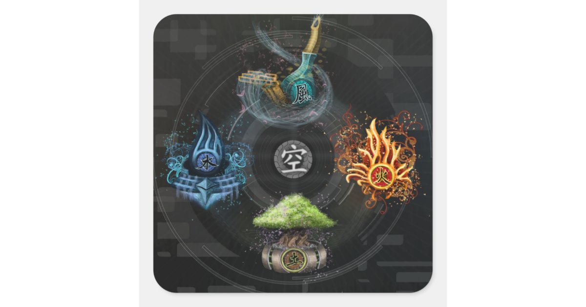 The Godai five elements kanji art illustration Square Sticker | Zazzle