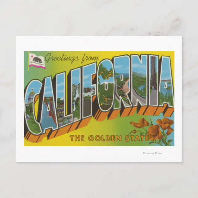 The Golden State - Large Letter Scenes Postcard | Zazzle