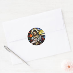 The Good Shepherd; Jesus on stained glass Classic Round Sticker | Zazzle