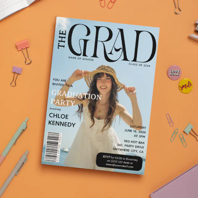 The GRAD Cover Photo Magazine Graduation Party Invitation | Zazzle