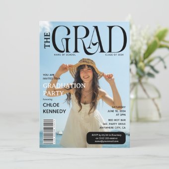The GRAD Cover Photo Magazine Graduation Party Invitation | Zazzle