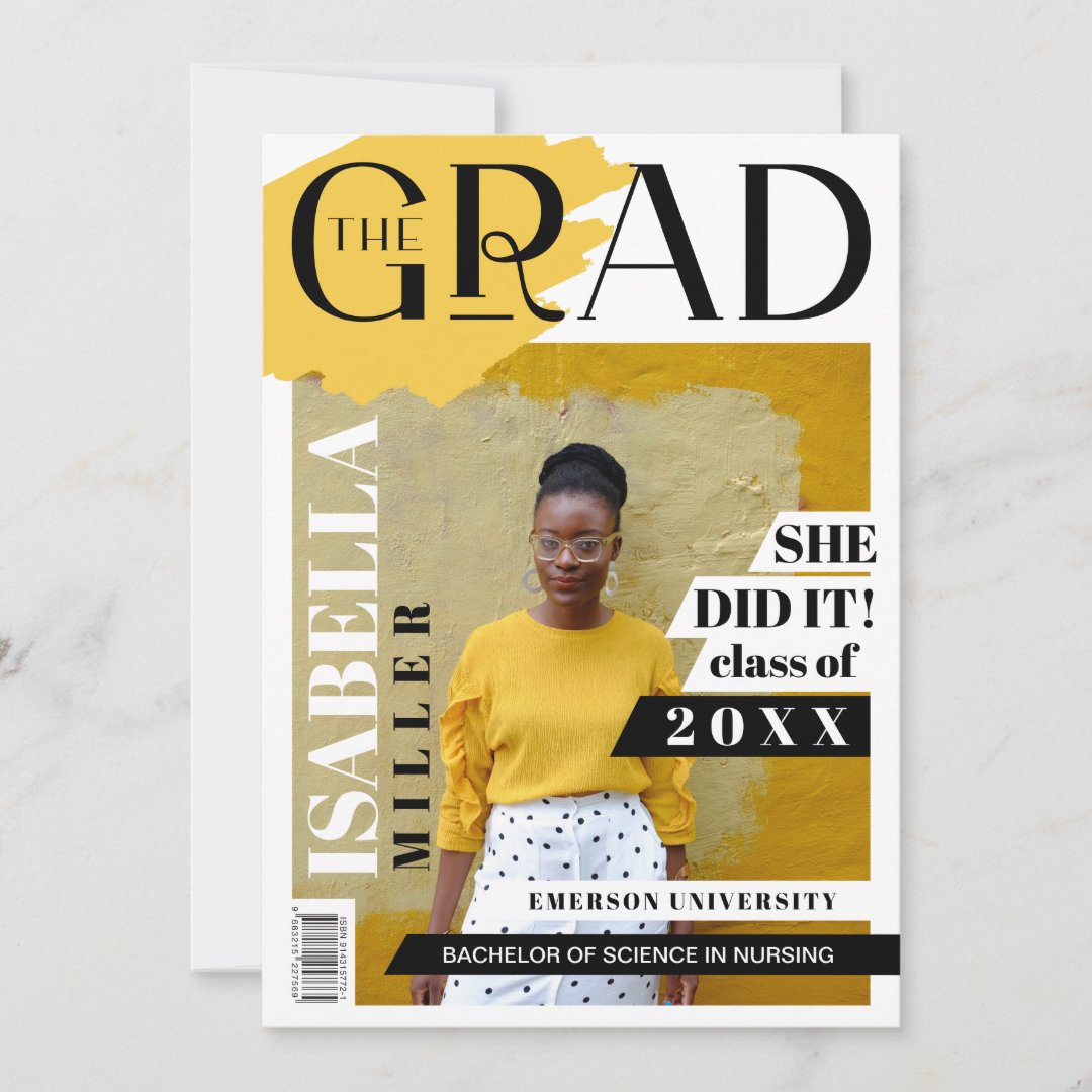 The Grad Fun Trendy Graduate Photo Magazine Cover Announcement | Zazzle