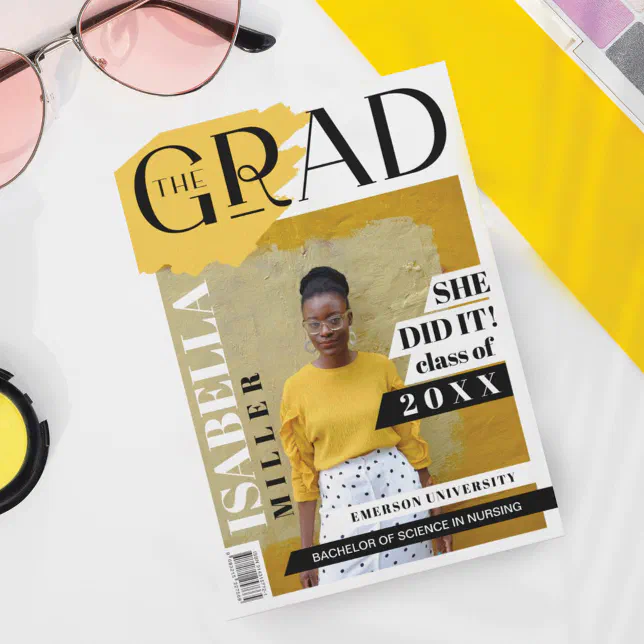 The Grad Fun Trendy Graduate Photo Magazine Cover Announcement | Zazzle