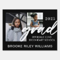 The Grad Now & Then 2 Photos Modern Black Grad Sign | Zazzle