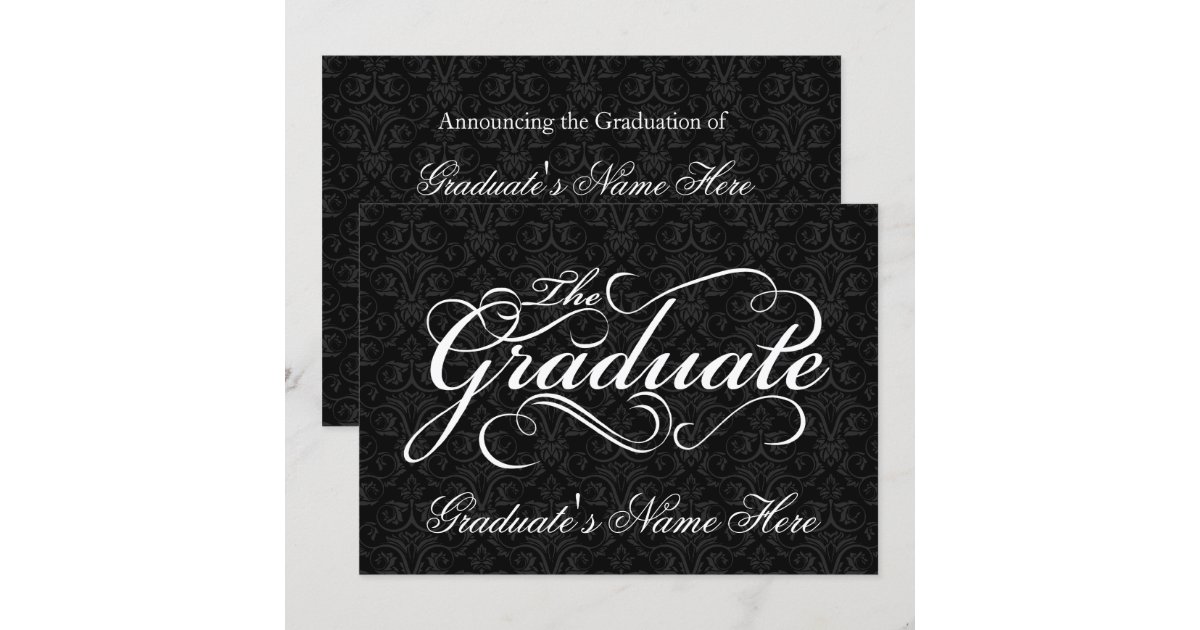 The Graduate, Elegant Black Damask Graduation Invitation | Zazzle
