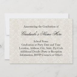The Graduate, Elegant Ivory Damask Graduation Invitation | Zazzle