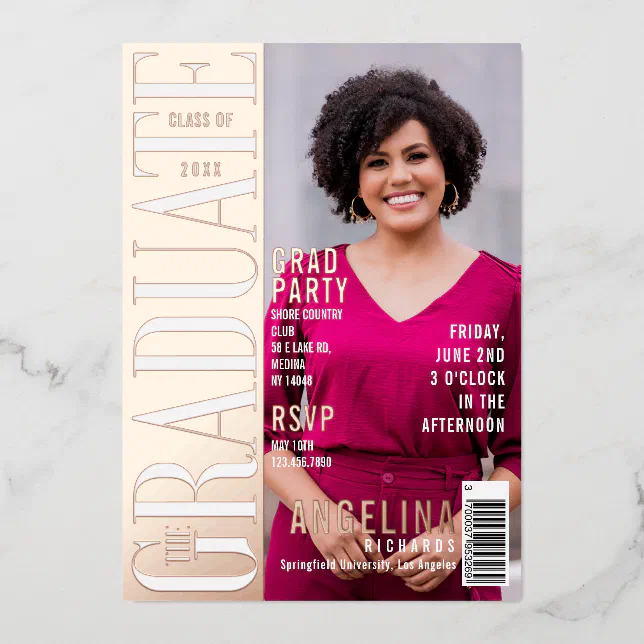 The Graduate Fun Trendy Magazine Cover Grad Party Foil Invitation | Zazzle