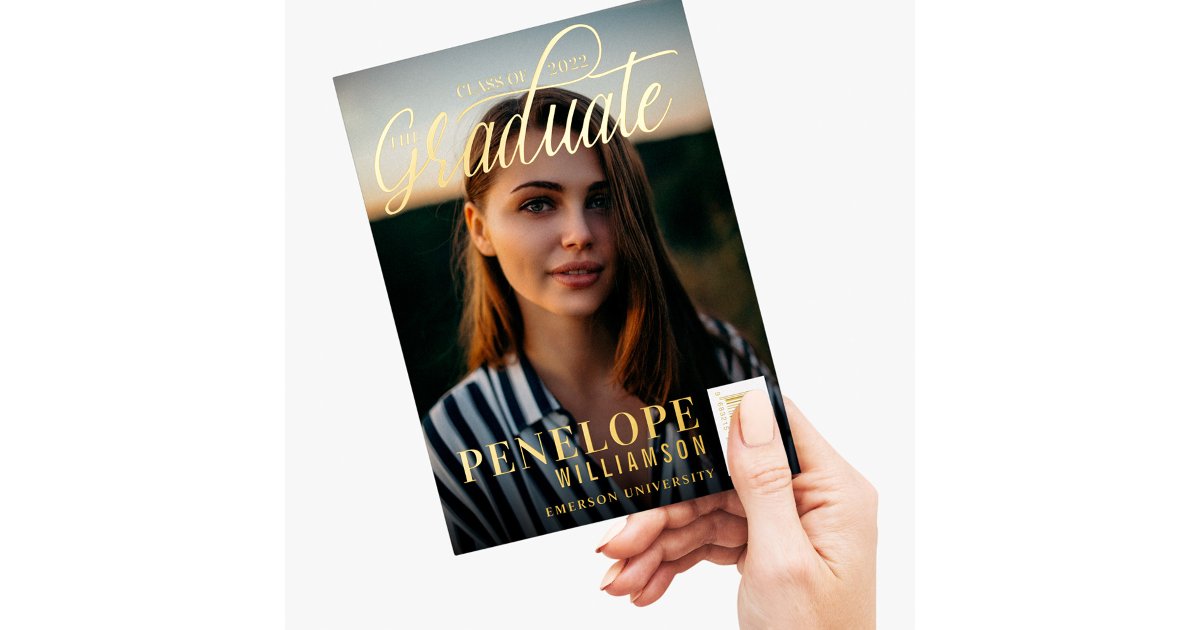 The Graduate Script Photo Magazine Graduation Foil Invitation | Zazzle