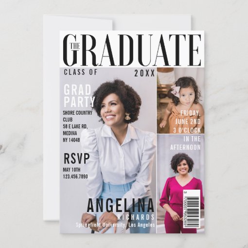 The Graduate Trendy Magazine Cover 3 Photo Grad Invitation | Zazzle